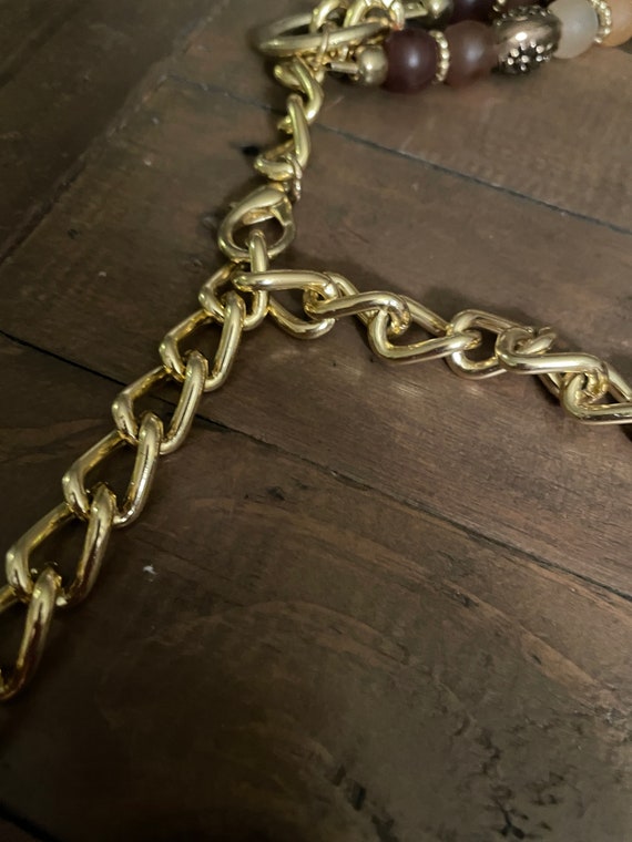 1980s gold and bronze colored metal chain beaded belt - Gem