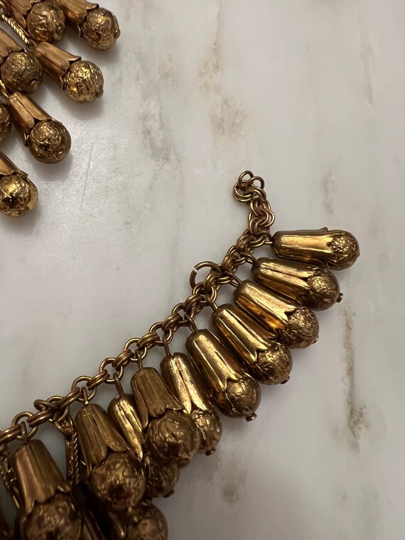 Vintage brass bib necklace and bracelet with textured… - Gem
