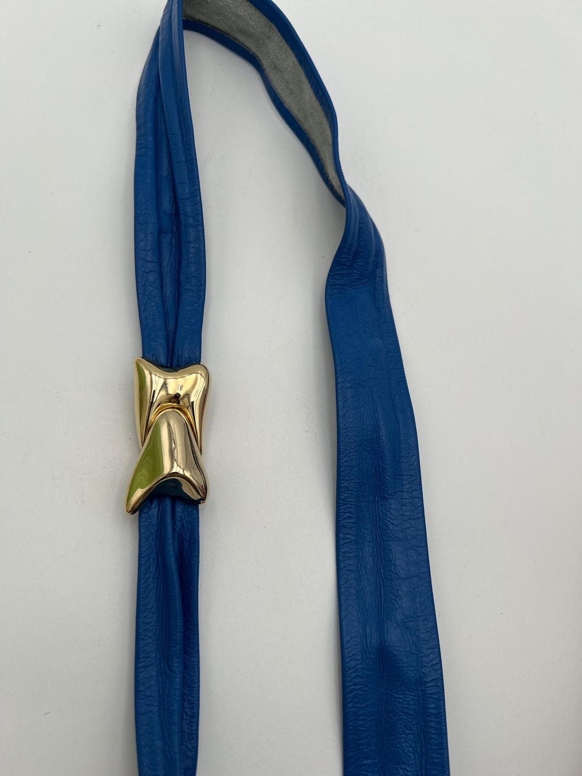 Vintage Blue Leather and Gold Buckle Belt 33 Inchesvintage - Etsy