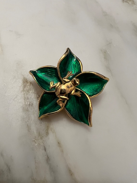 Vintage enamel leaves brooch - Gem