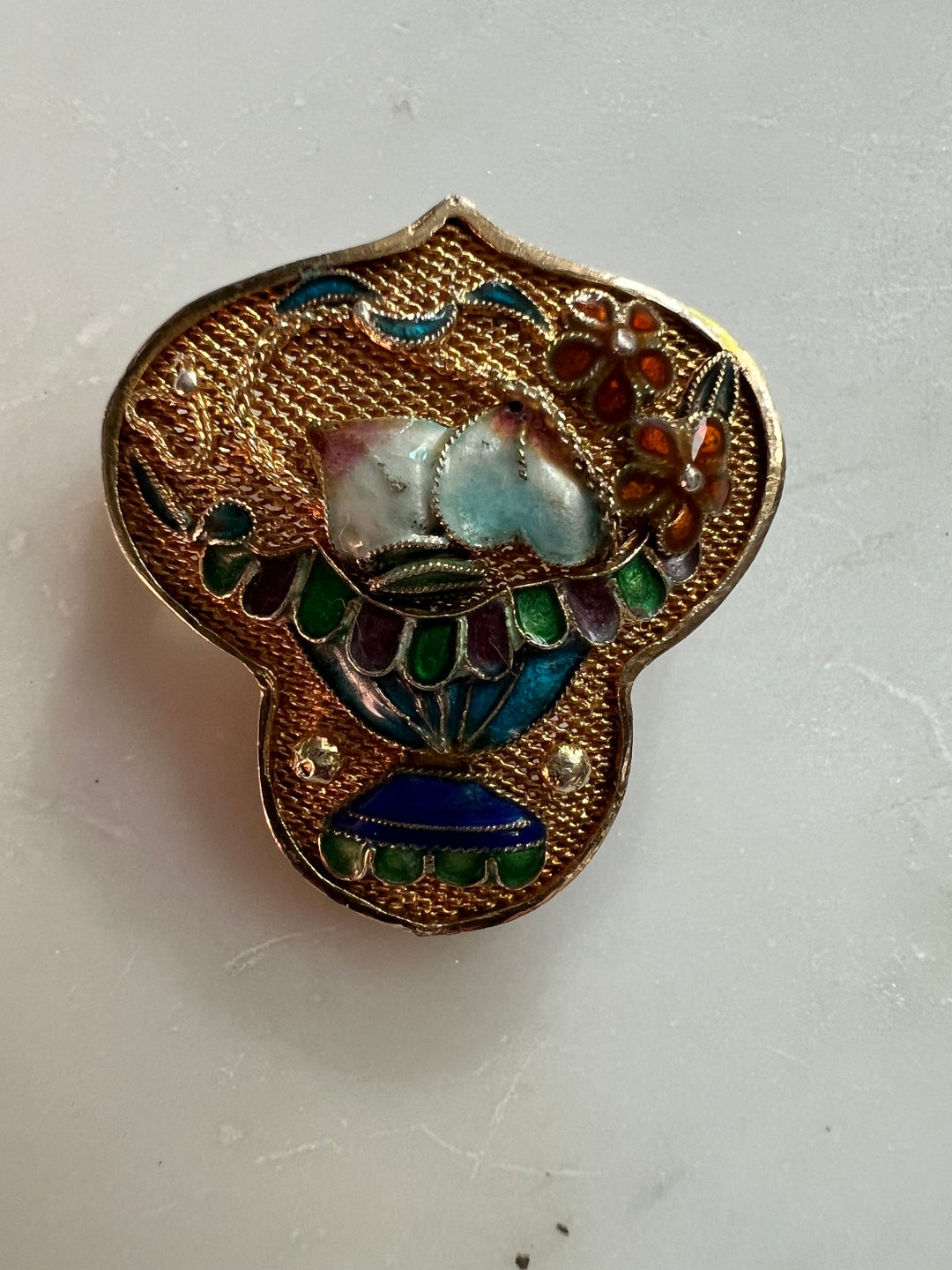 Vintage Chinese Export Vermeil Filigree Enamel Brooch - Etsy