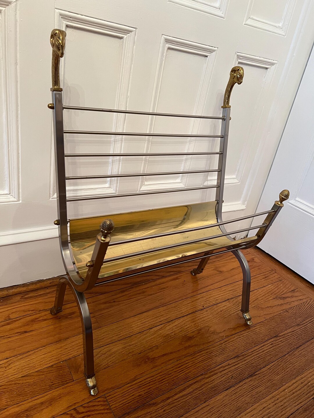 Italian Maison Jansen Style Brass and Steel Rams Head Magazine ...