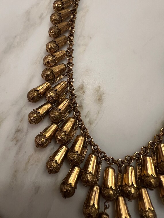 Vintage brass bib necklace and bracelet with textured… - Gem