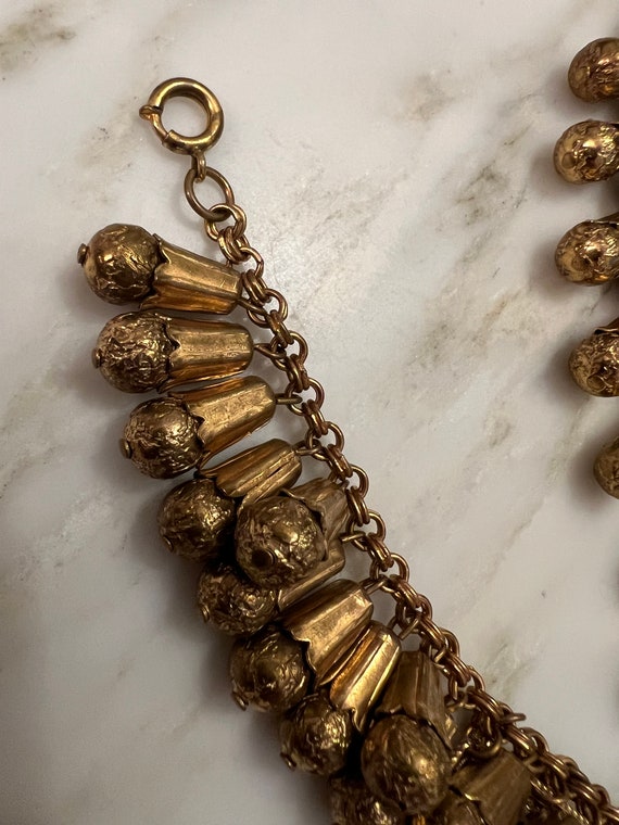 Vintage brass bib necklace and bracelet with textured… - Gem