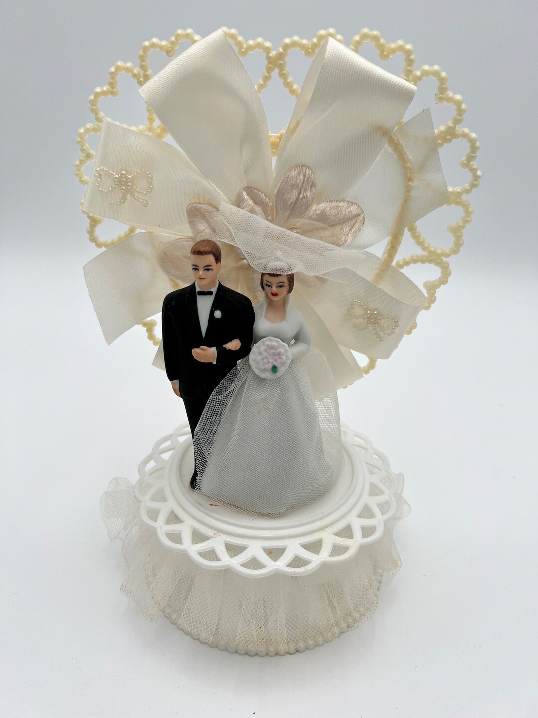 Vintage Plastic Cake Topper With Porcelain Bride and Groom - Etsy