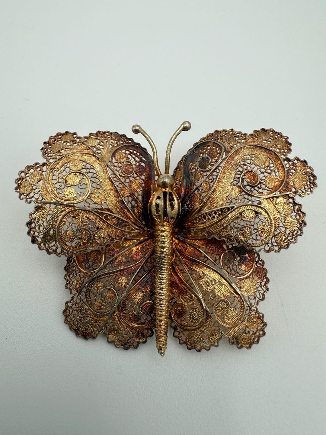 Vintage 800 Silver Vermeil Filigree Butterfly Brooch - Etsy