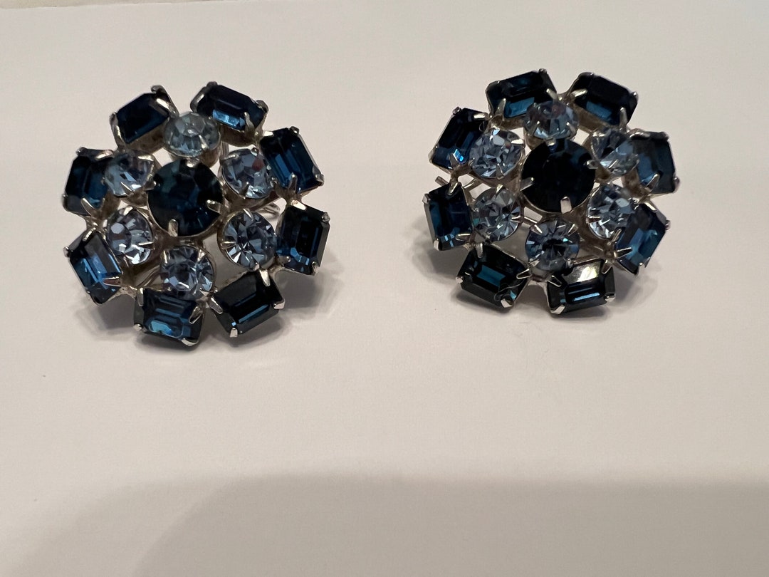 Vintage Large Judith Mccann Wingback Blue Rhinestone Earrings - Etsy