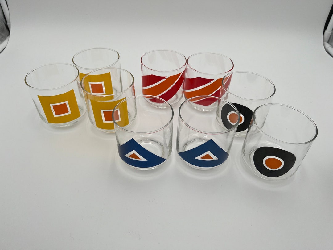 Vintage Libbey Bold Mod Geometric Super Graphics Lowball Glasses Set of ...