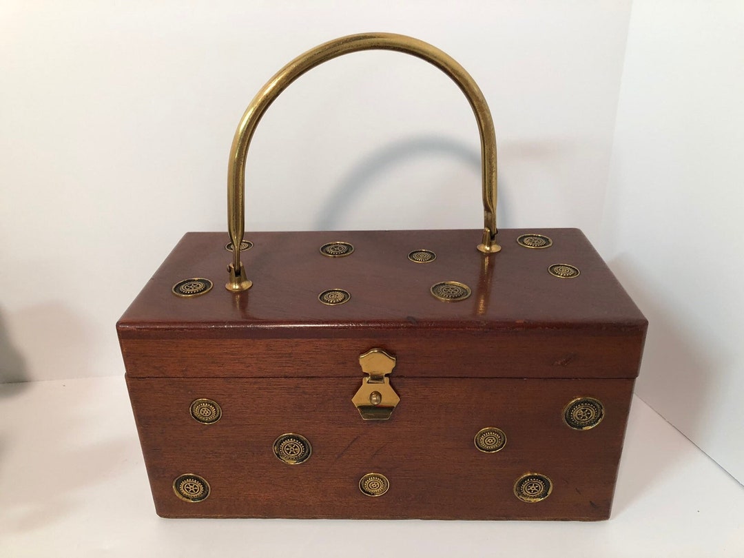 Mid Century Wood Box Purse With Brass Inlay Accents - Etsy
