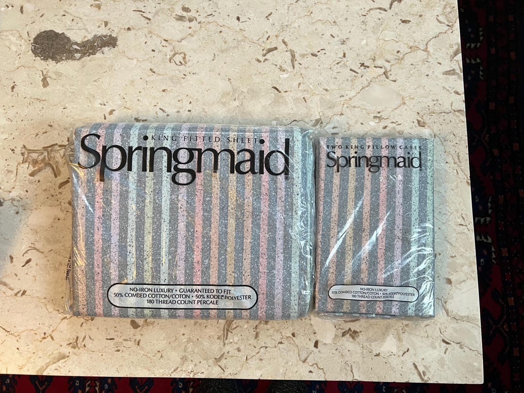 Vintage NOS Springmaid King Size Fitted Sheet and Pair of King Pillow ...