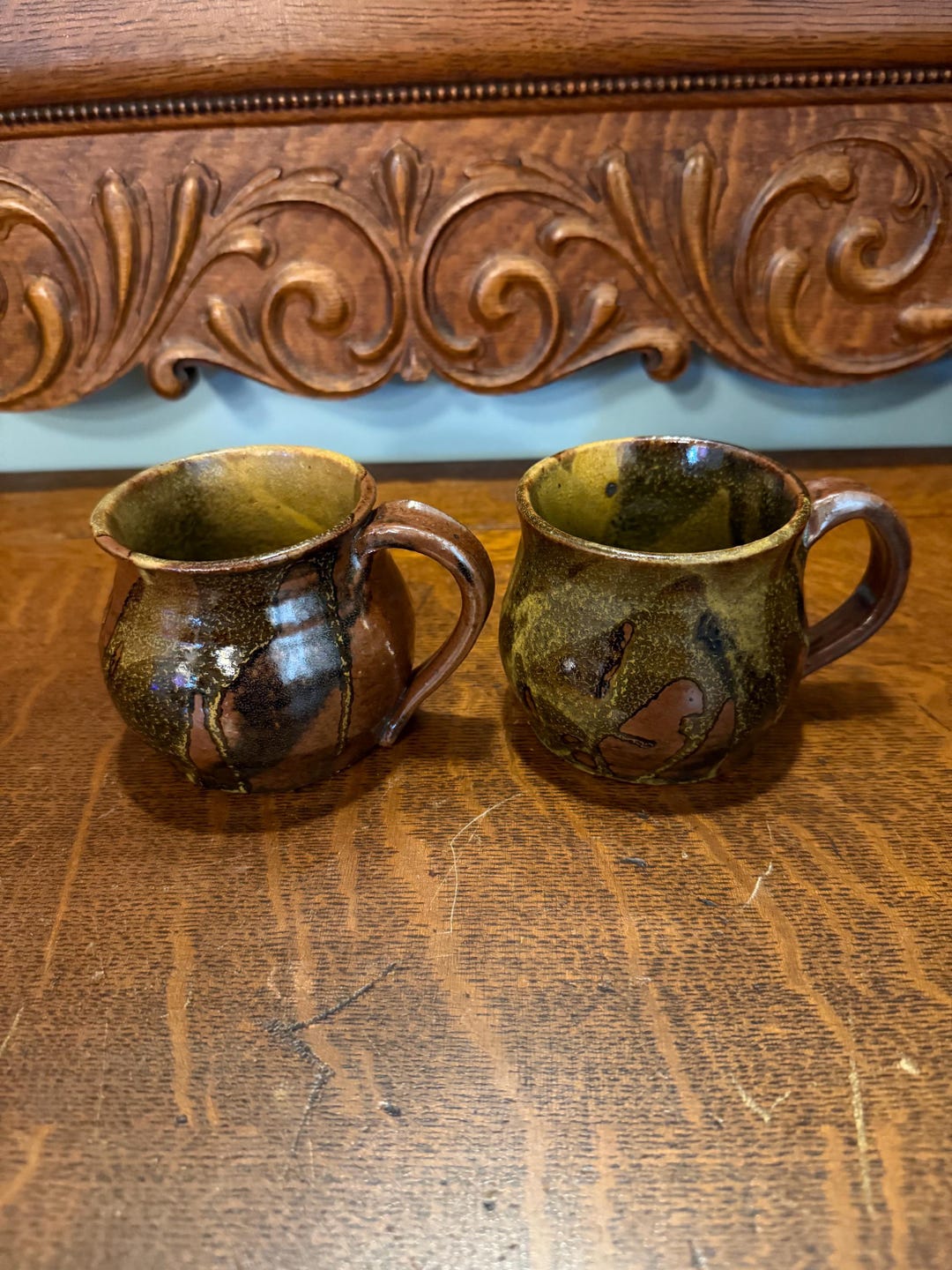 Vintage Pair of Hand Made Heavy Beautifully Glazed 8 Oz Signed Mugs. 3 ...