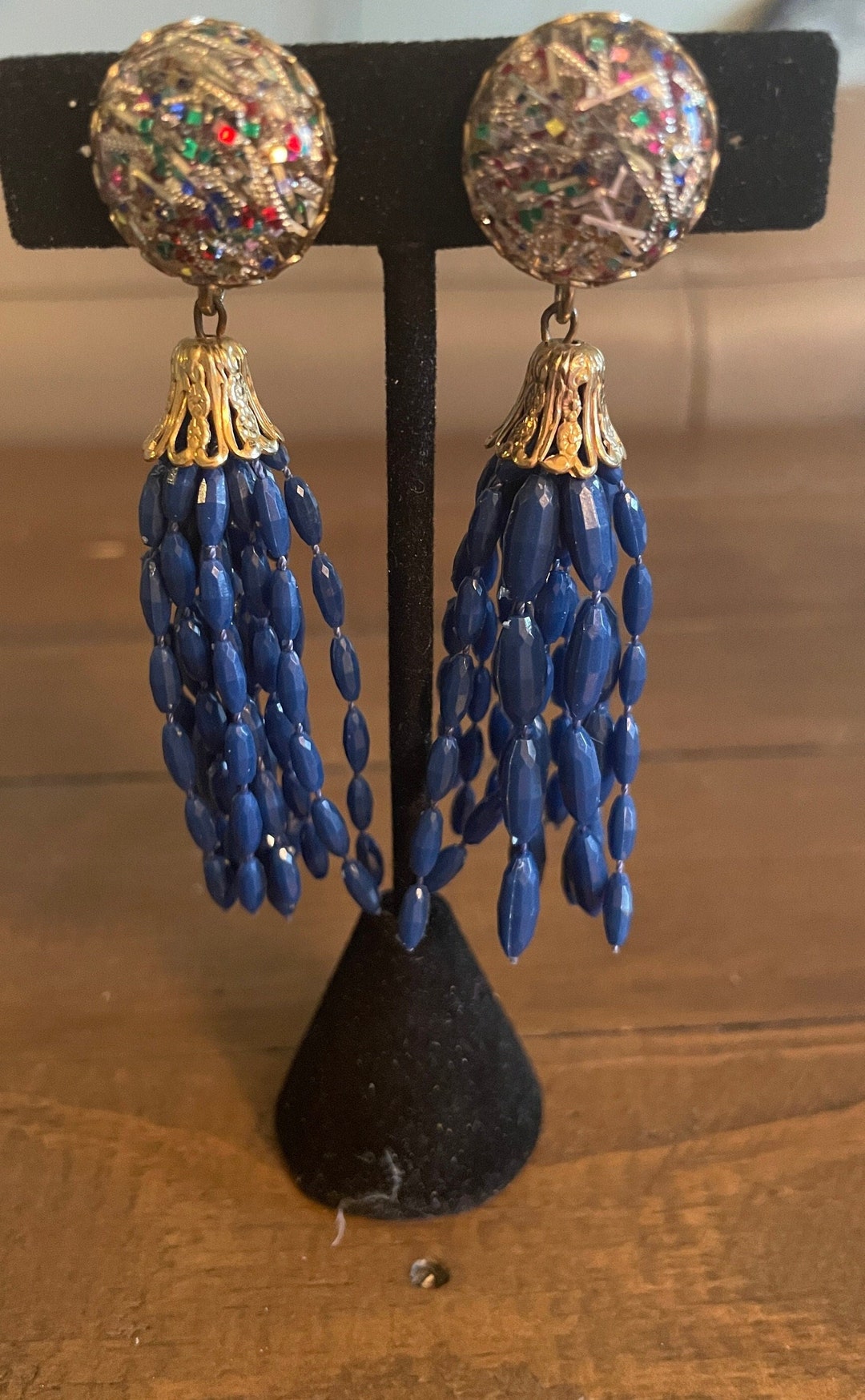 Vintage Sac Sarah Coventry Confetti Cab Blue Tassel Dangle Earrings - Etsy