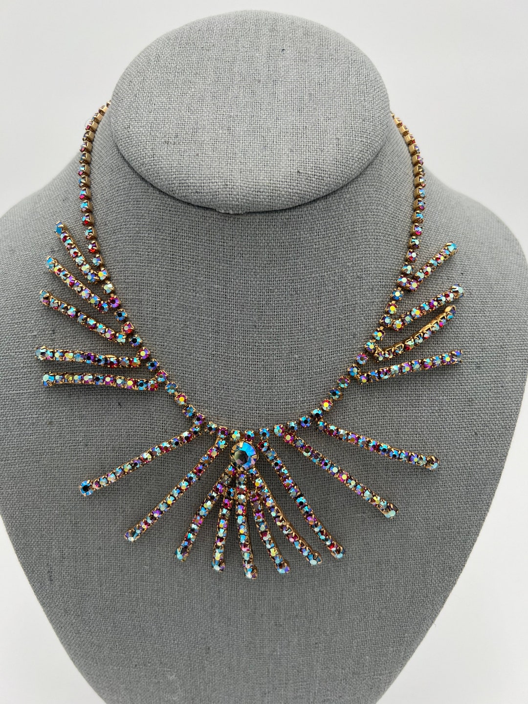 Vintage Alice Caviness Red and Blue Aurora Borealis Rhinestone Bib ...