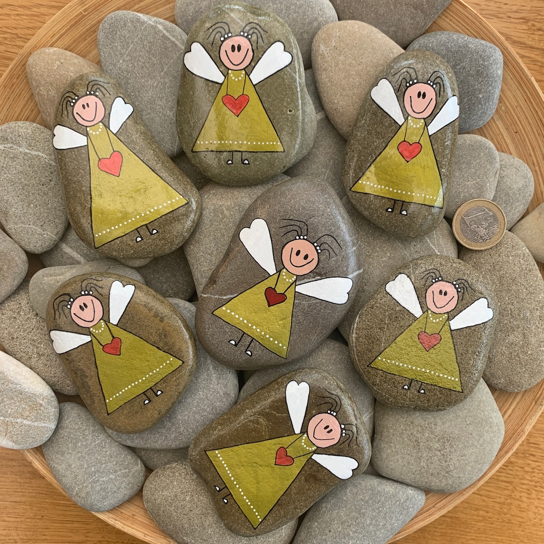 Painted Stones Guardian Angel 2, Acrylic on Stone, Pebble, Natural ...