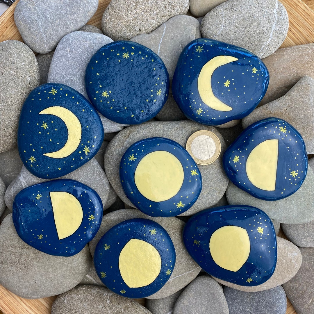 Moon Phases Stones Hand-painted, Acrylic on Stone, Natural Stone ...
