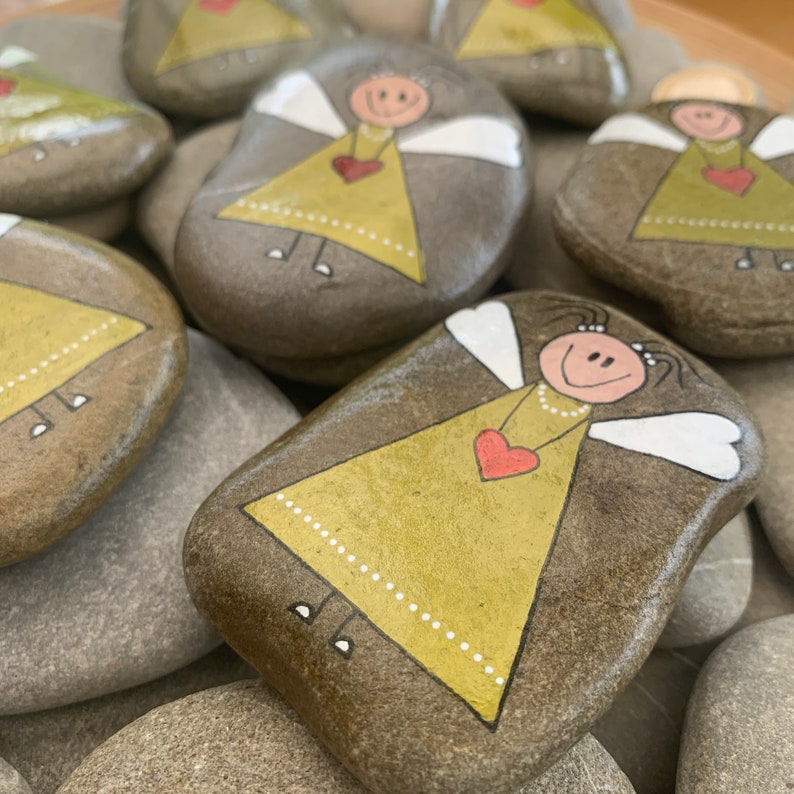 Painted Stones Guardian Angel Angel 2, Acrylic on Stone, Pebbles ...