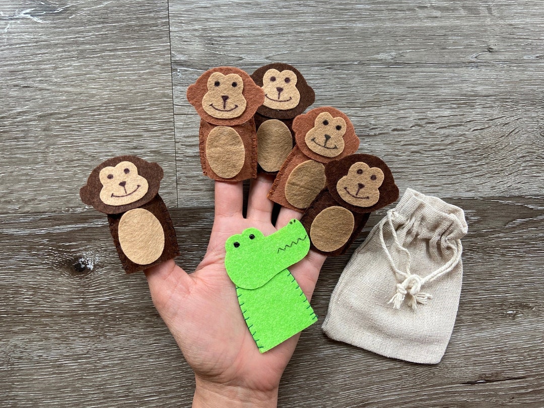 Five Cheeky Monkeys and Mr Crocodile Felt Finger Puppet Set + One ...