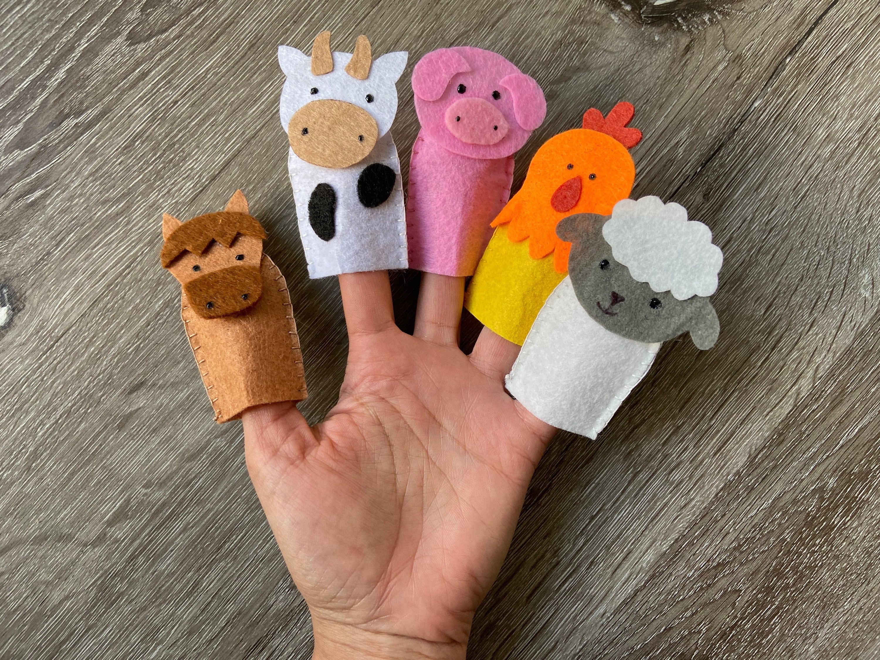 Five Farm Animals Felt Finger Puppets Cotton String Bag - Etsy