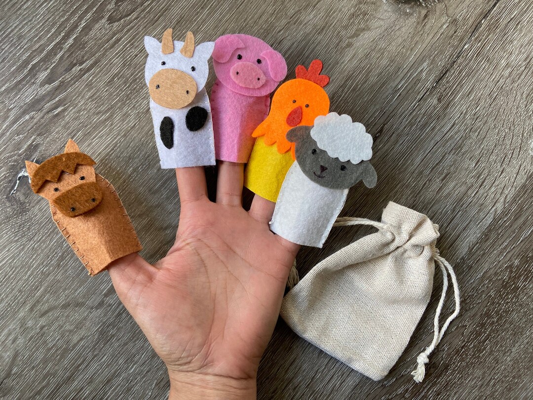 Five Farm Animals Felt Finger Puppets Cotton String Bag - Etsy