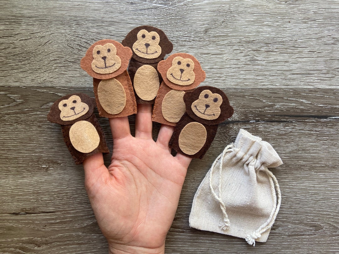 Five Cheeky Monkeys Felt Finger Puppets Cotton String Bag - Etsy