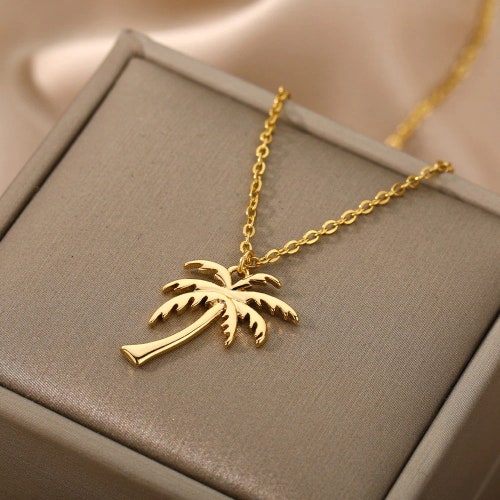 Palm Tree Necklace Gold Palm Tree Pendant Sterling Silver - Etsy