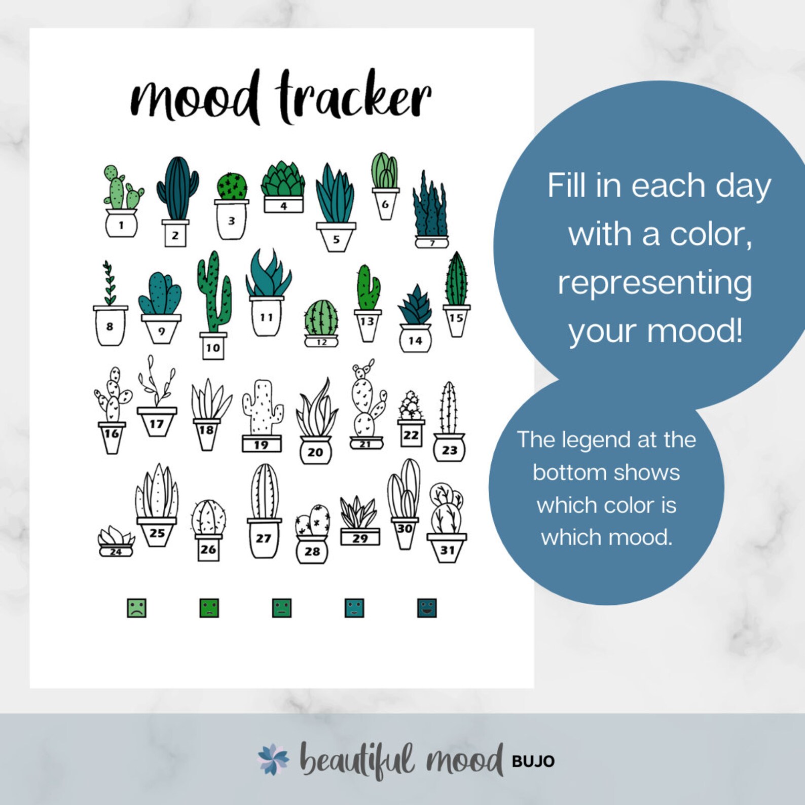 Plants Mood Tracker Printable Bullet Journal Digital | Etsy