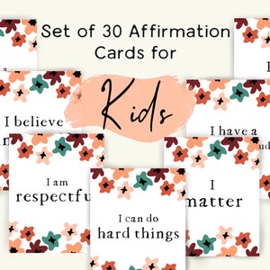Floral Set of 30 Affirmation Cards for Kids Printable Cards for ...