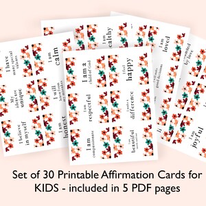 Floral Set of 30 Affirmation Cards for Kids Printable Cards for ...
