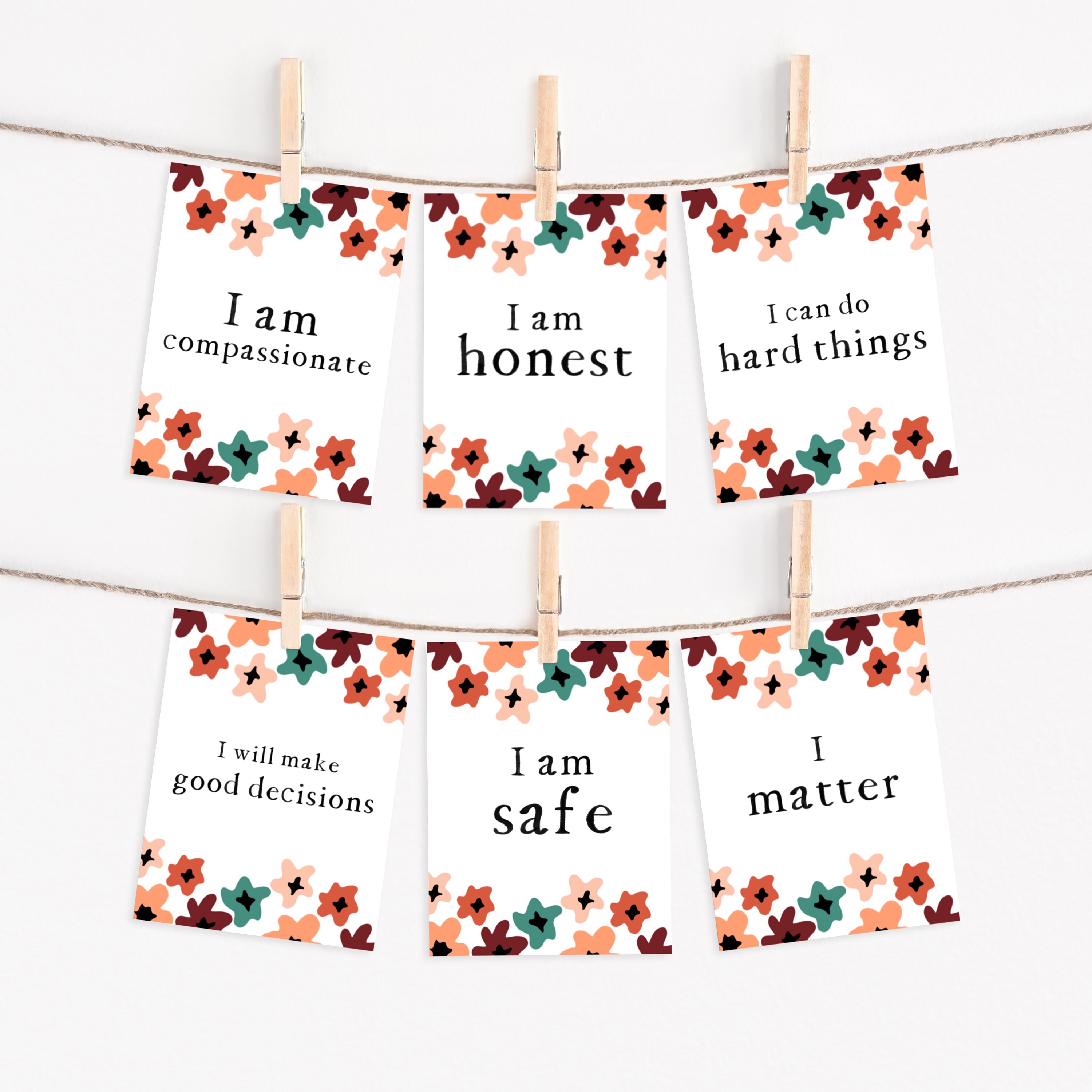 Floral Set of 30 Affirmation Cards for Kids Printable Cards for ...