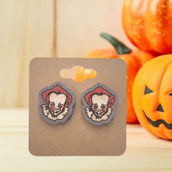 Killer Clown Clown Stud Earring Wooden Stud Earring Hand - Etsy