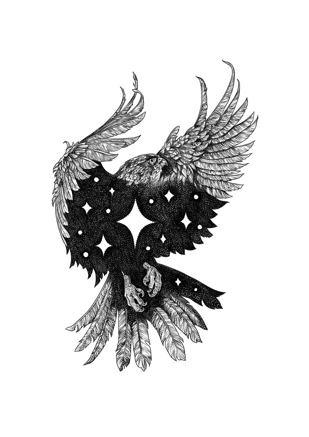 Tattoo Design Hawk Minimalistic Hawk Osprey Lined Drawing - Etsy