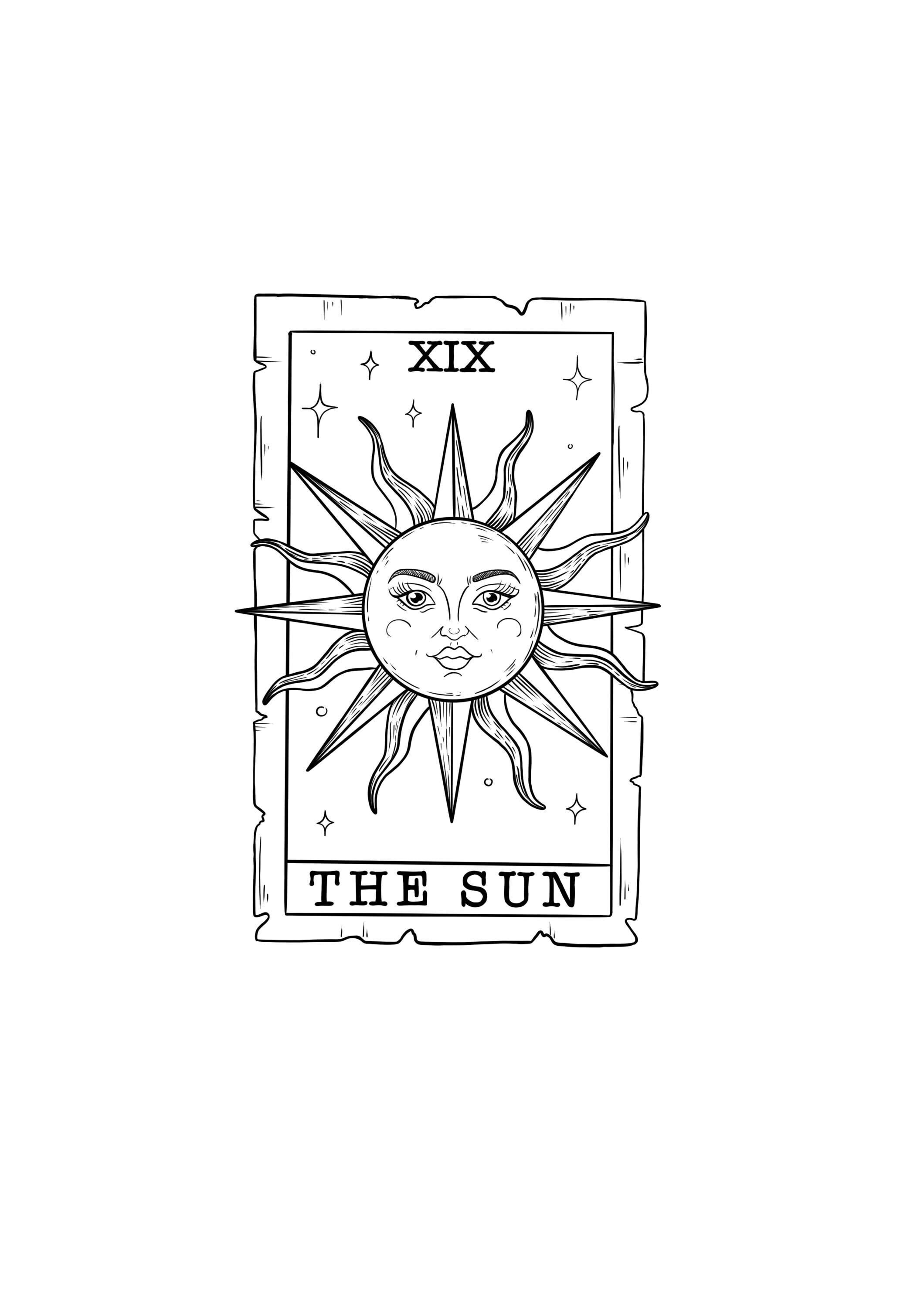Tattoo Design Tarot Card the Sun | Minimalistic Lined Drawing Printable ...