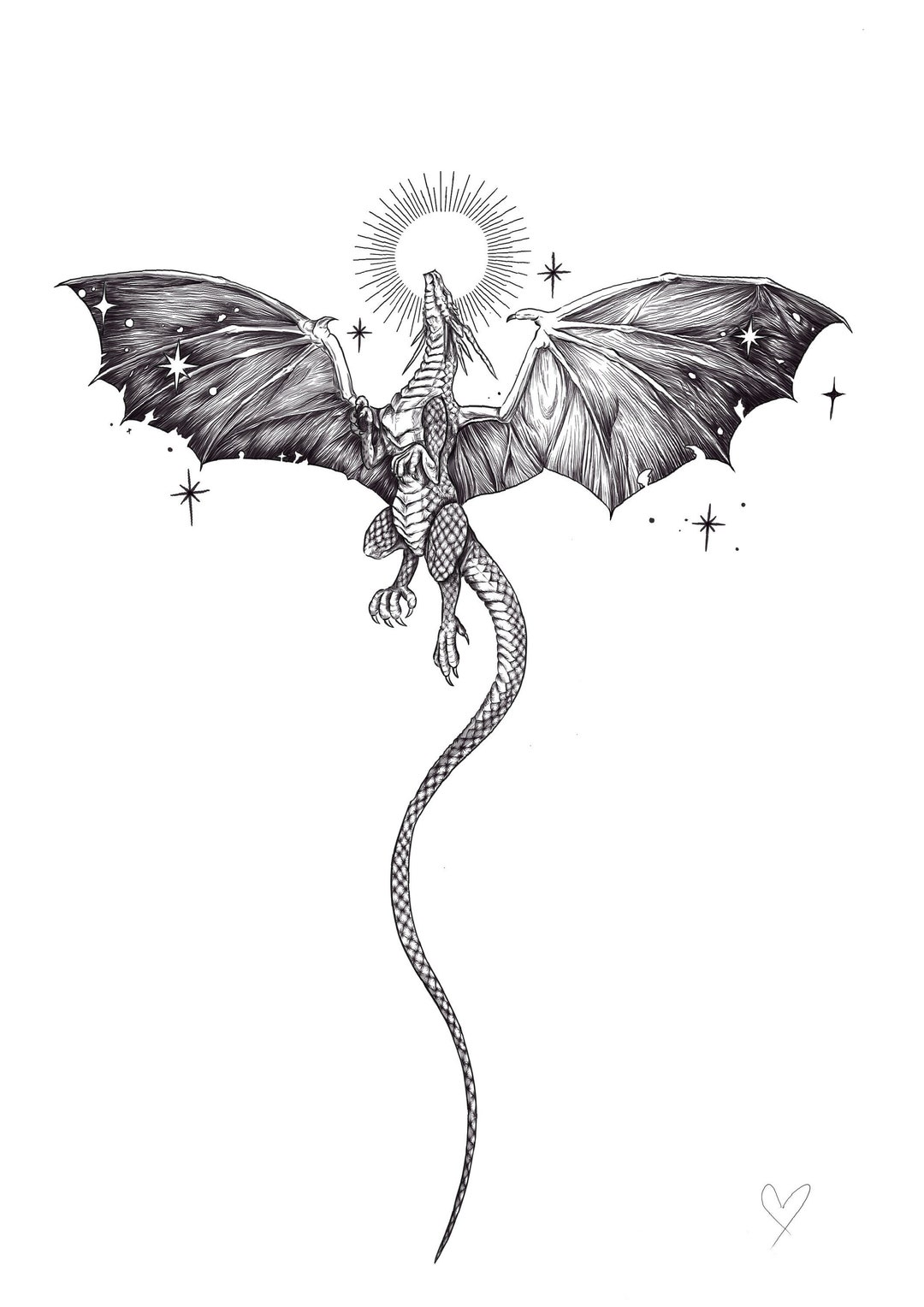 Tattoo Design Dragon Minimalistic Dragon Lined Drawing Printable Art - Etsy