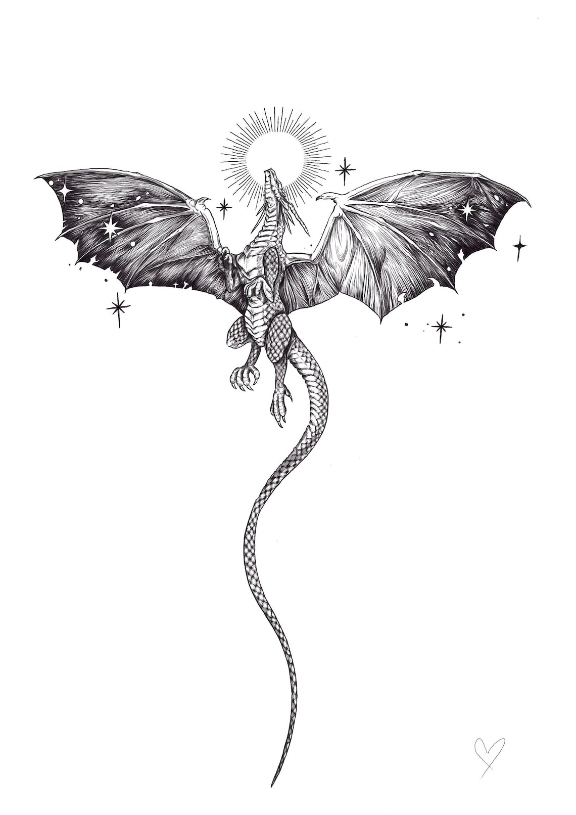 Tattoo Design Dragon Minimalistic Dragon Lined Drawing Printable Art - Etsy