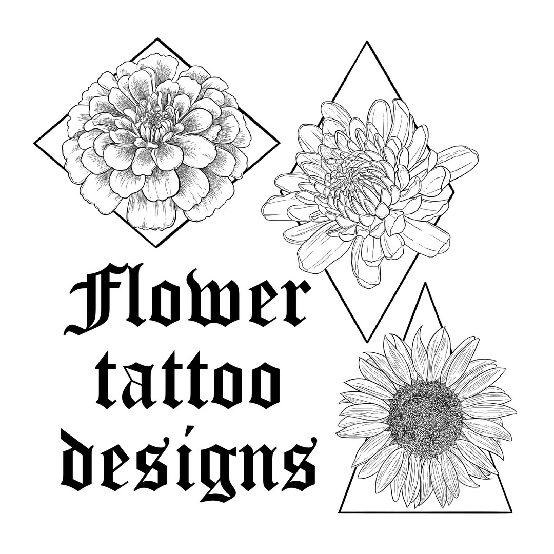 Tattoo Design Flowers Bundle / Fineline 3 Options Tattoo / Marigold ...