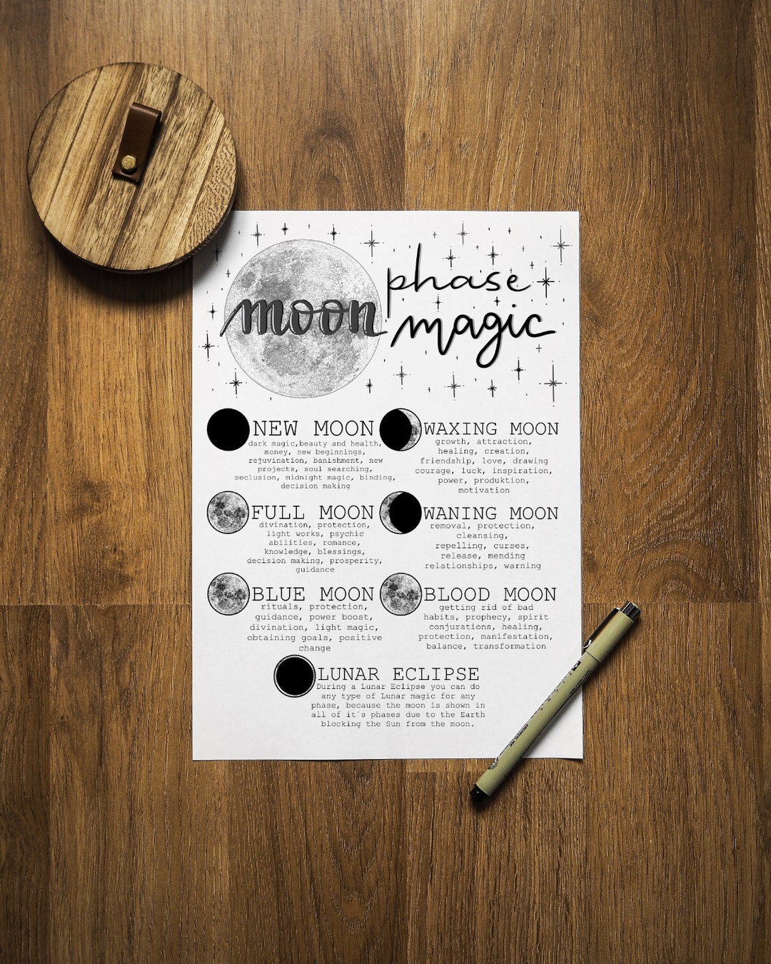 Moon Phase Magic Witchy Printable Spell Book Page Grimoire - Etsy