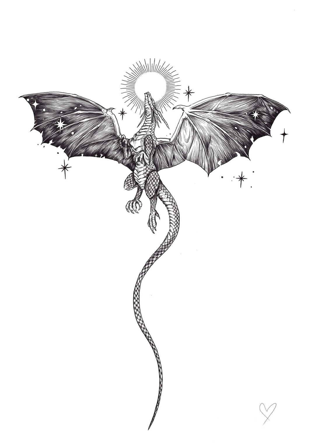 Tattoo Design Dragon | Minimalistic Dragon Lined Drawing Printable Art ...