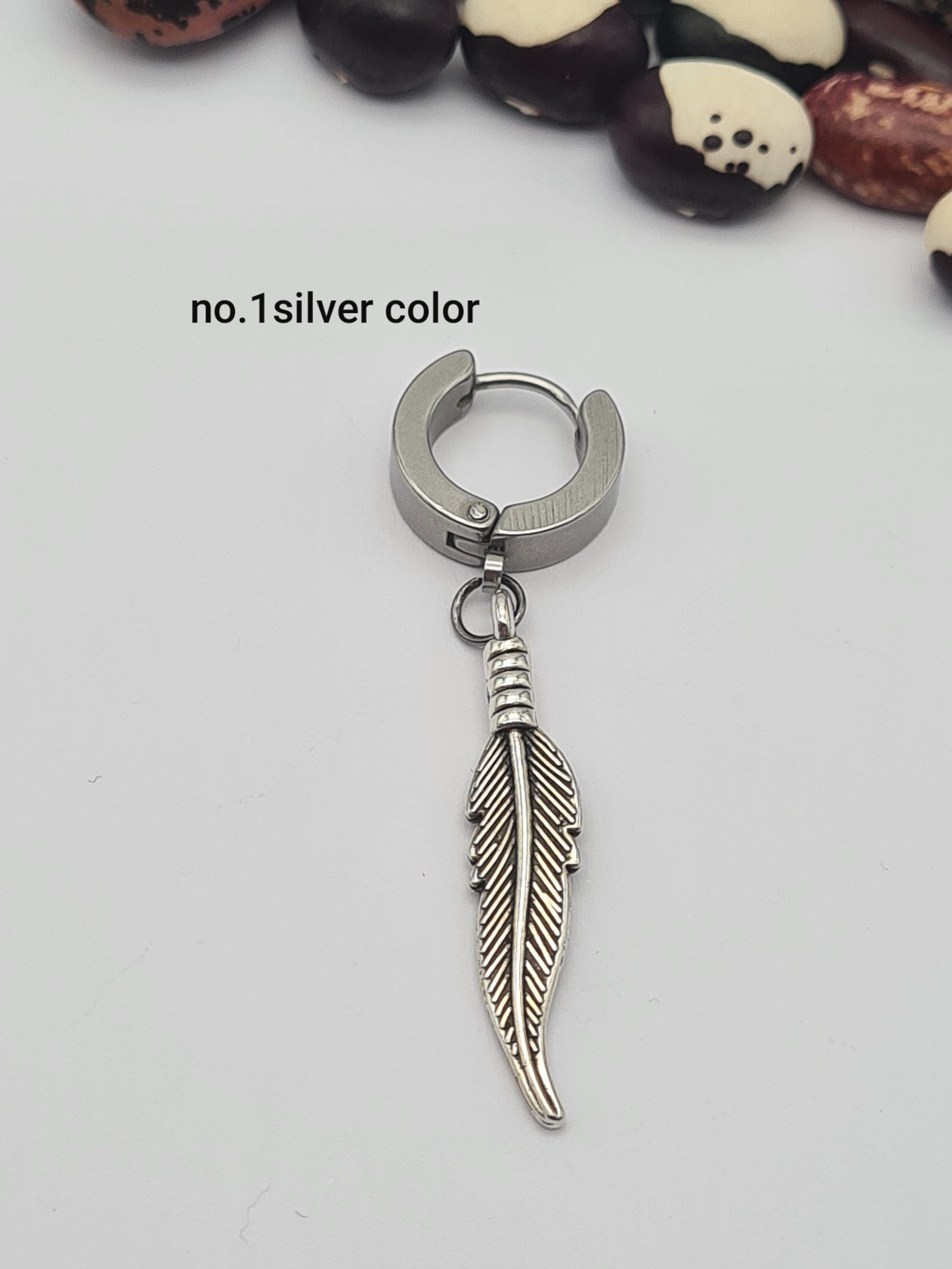 One Men Dangle Guys Dangle Feather Earring Unisex Silver Men Gunmetal ...