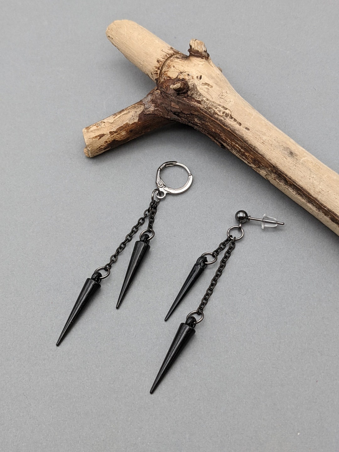 Two Spikes Dangle, Black Spike Earring, Black Color Spike, Punk Earring ...
