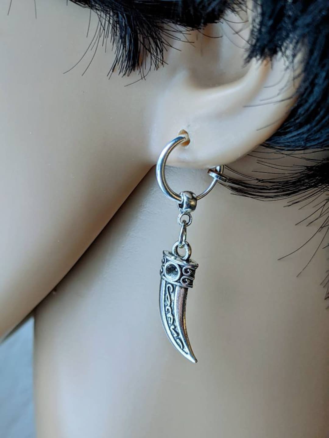 One clip-on horn earrings, One tusk dangle, Men earring, Tribal earring ...