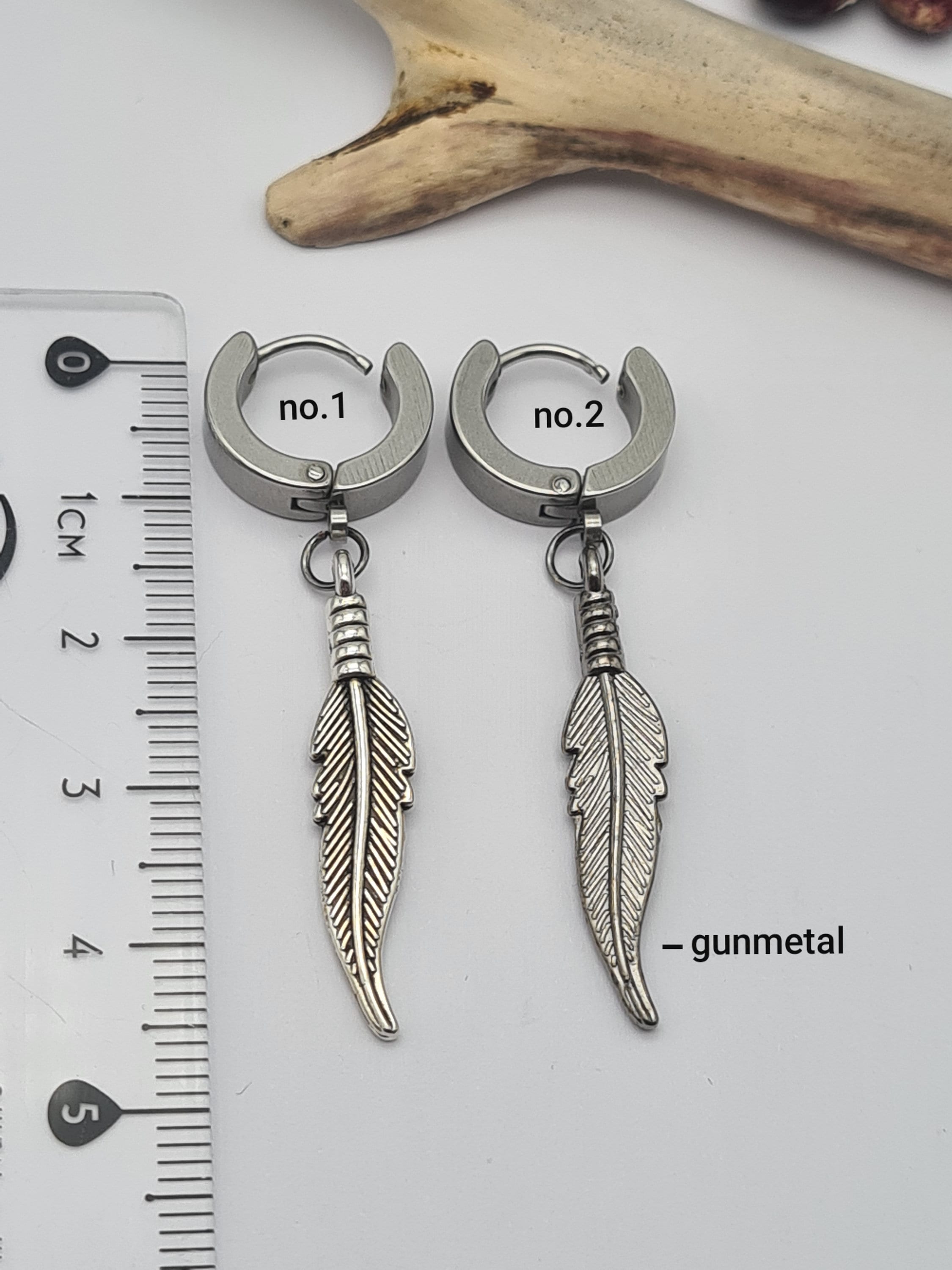 One Men Dangle Guys Dangle Feather Earring Unisex Silver Men Gunmetal ...