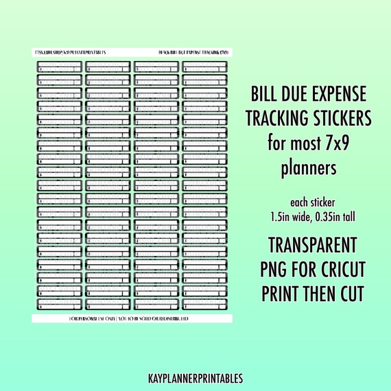 PRINTABLE Black Bill Due Expense Tracker Sticker 7x9 Size - Etsy
