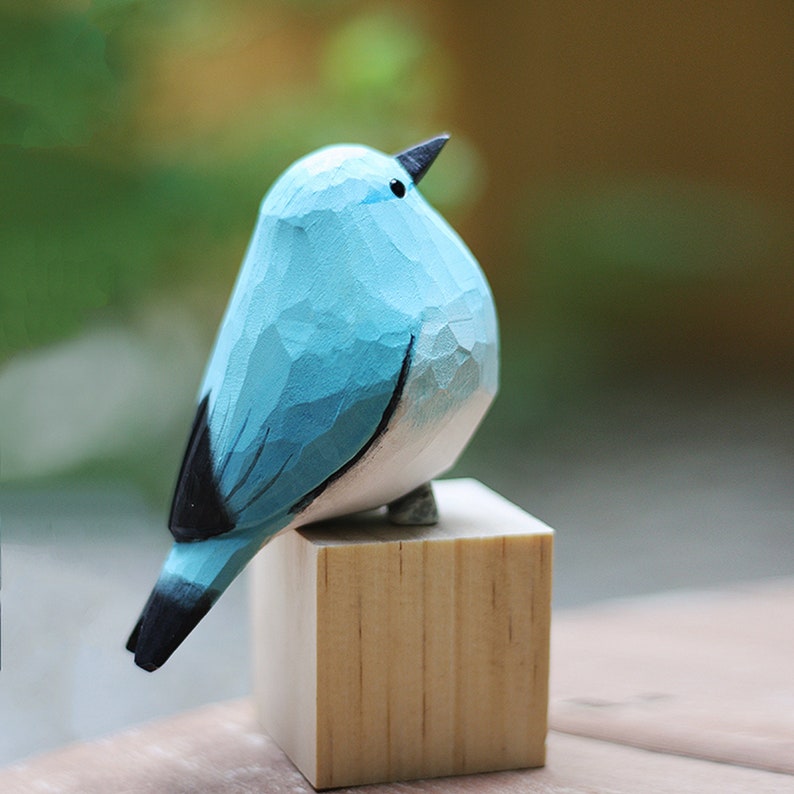 Blue Bird Wood Carving Birthday Gift Gray Blue Tit Handmade - Etsy
