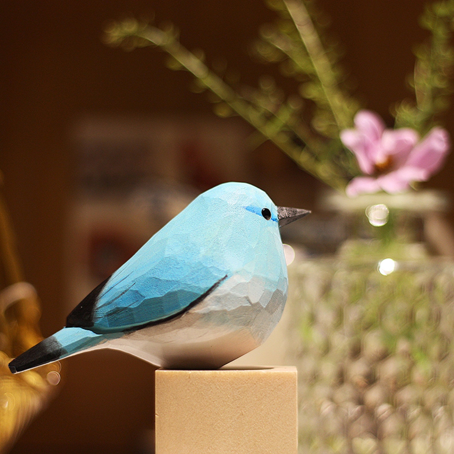 Blue Bird Wood Carving Birthday Gift Gray Blue Tit Handmade - Etsy