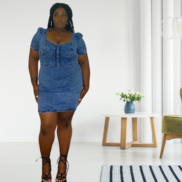 Plus Size Denim Dress Etsy 1155