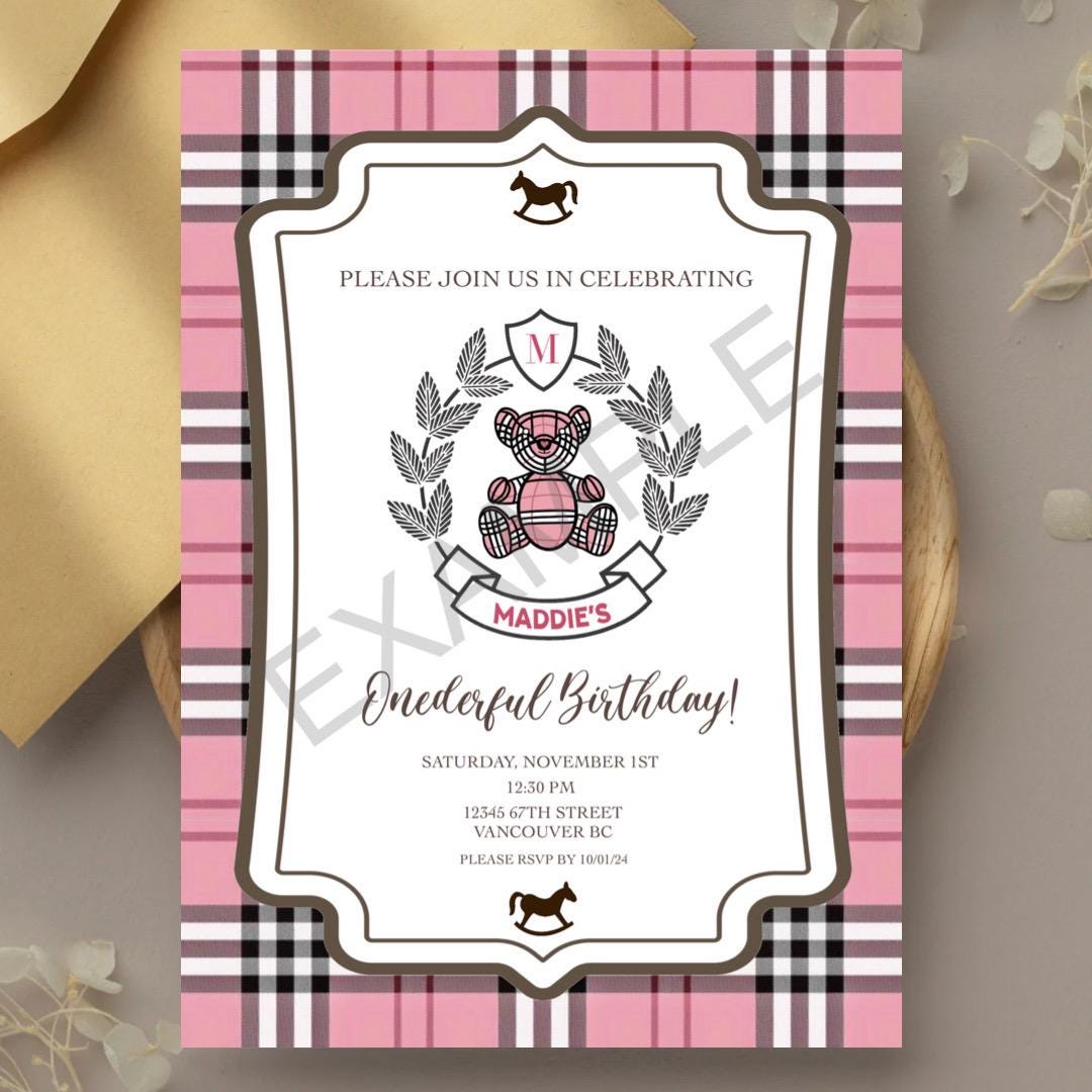 Burberry Theme Birthday Invitation Pink - Etsy
