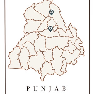 Personalized Map of Punjab With Coordinates - Etsy