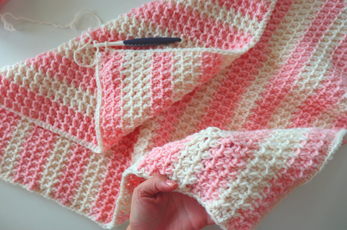 Crochet an Easy Striped Blanket With Written Pattern | Sirin's Crochet ...