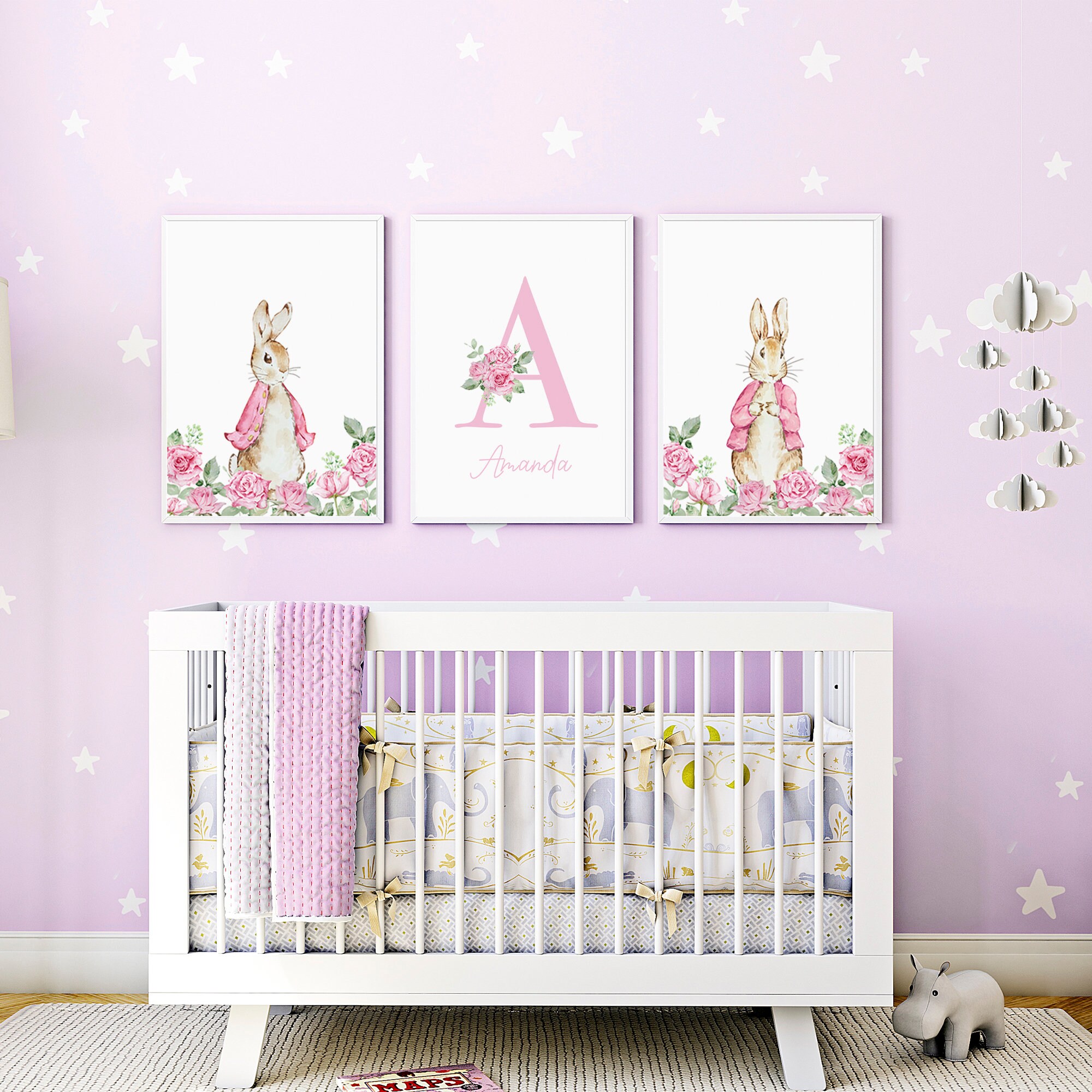 Peter Rabbit Pink Prints | Watercolor Peter Rabbit | Girl Nursery ...