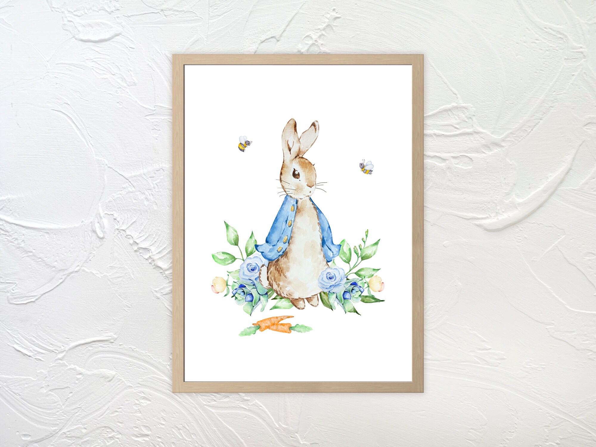 Peter Rabbit Wall Art Cute Bunny With Greenery Floral Print Boys ...